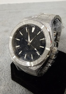 ⌚️New Mens Iced ️Frosted Star Dust Stainless Steel Quartz Watch ...