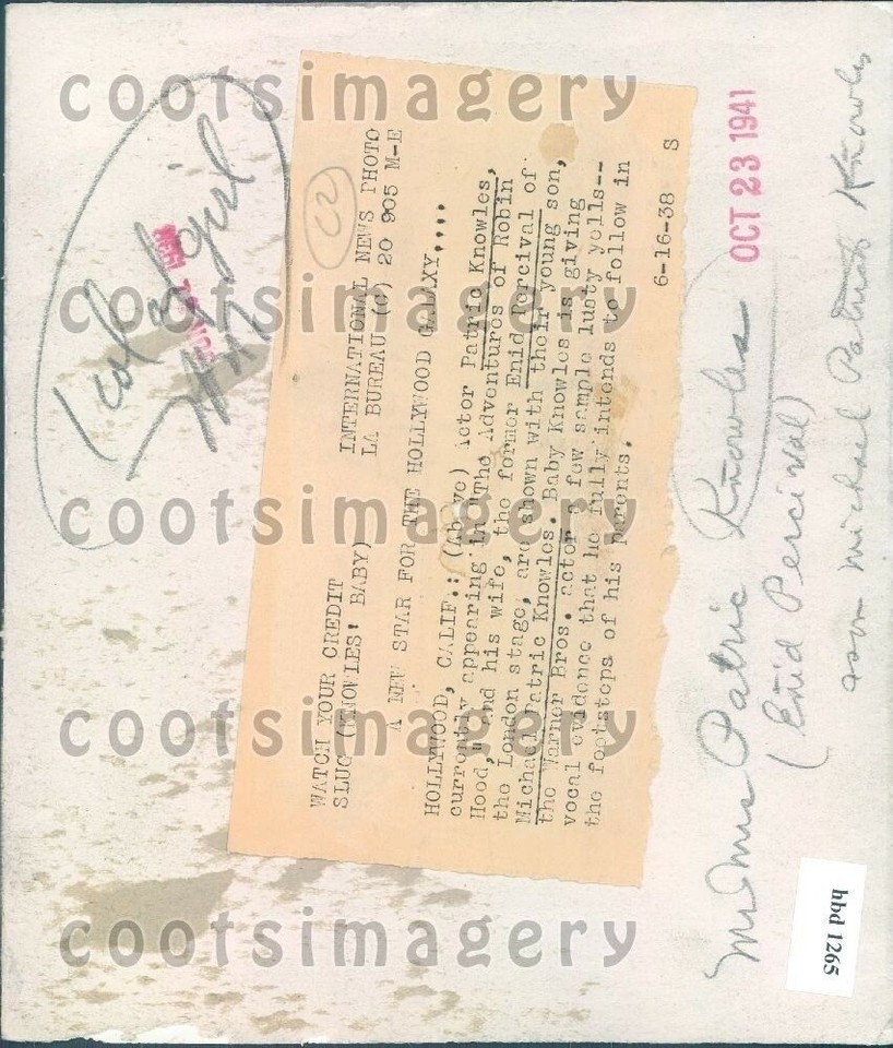 1938 Wire Photo Actors Patric Knowles & Enid Percival With Their Son | eBay