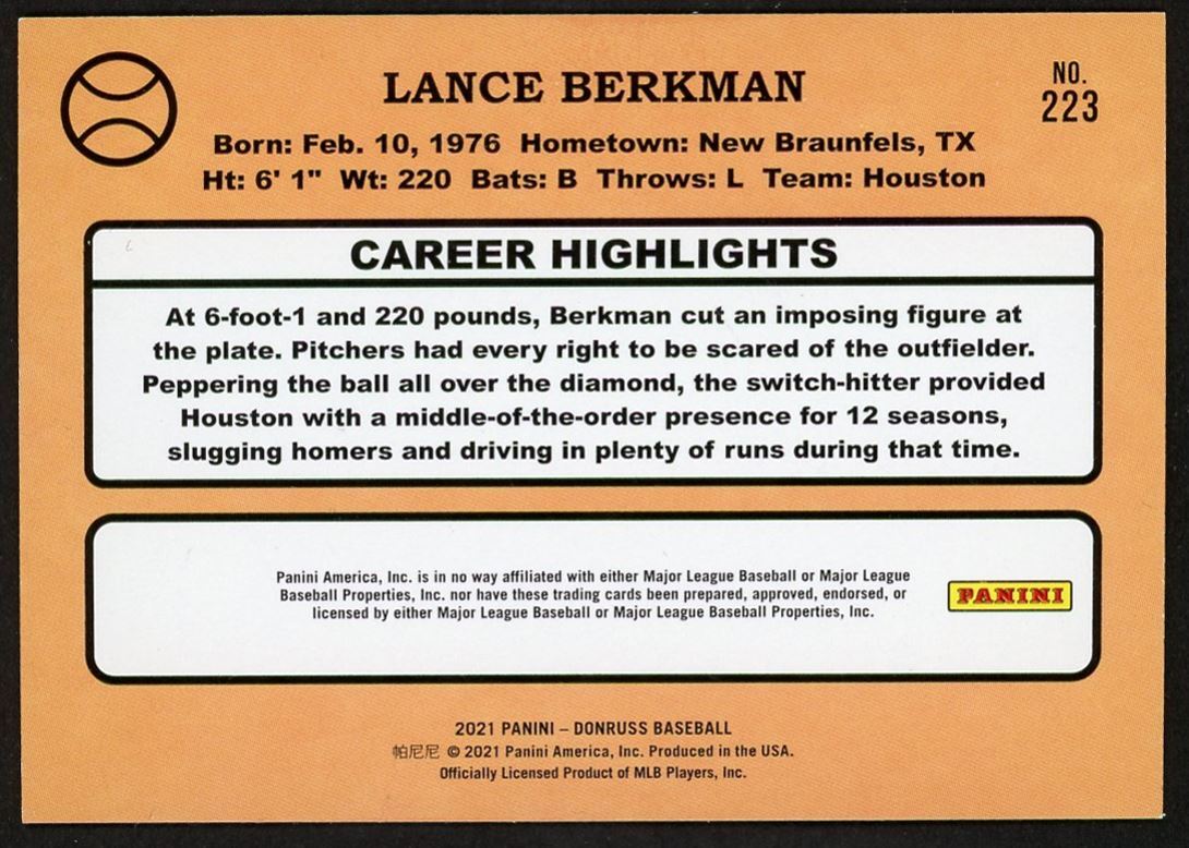 2021 Panini Donruss Big Puma Lance Berkman Houston Astros #223 Parallel ...