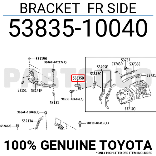 Genuine OEM Fender Apron Bracket for Toyota 5383510040 for sale online ...