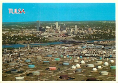 Postcard Aerial View Sun Oil Refinery & Tulsa, Oklahoma Skyline | eBay