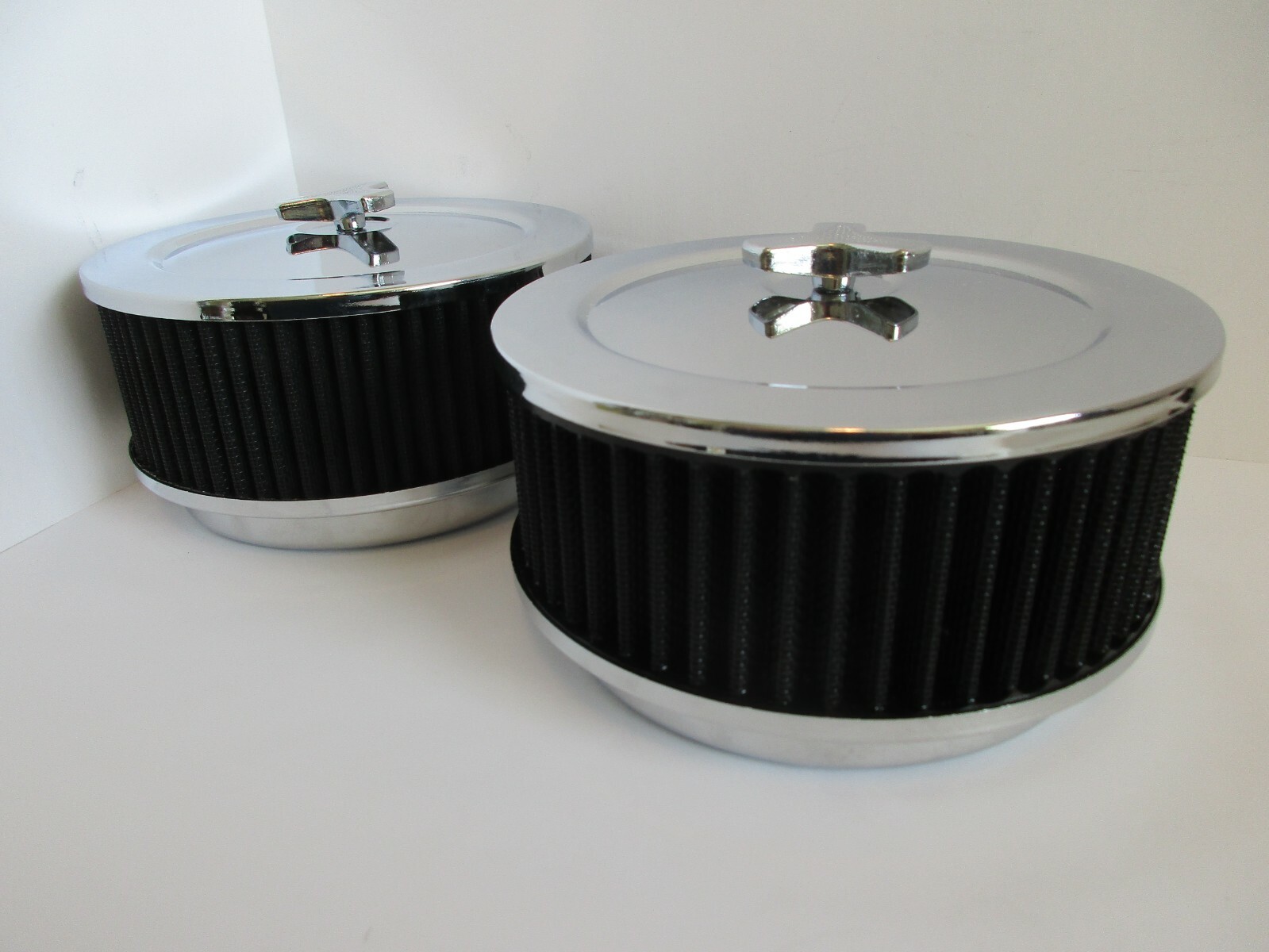 Chrome 6 3/8" Muscle Car Style Dual Quad Air Cleaner "Black" 4 bbl ...