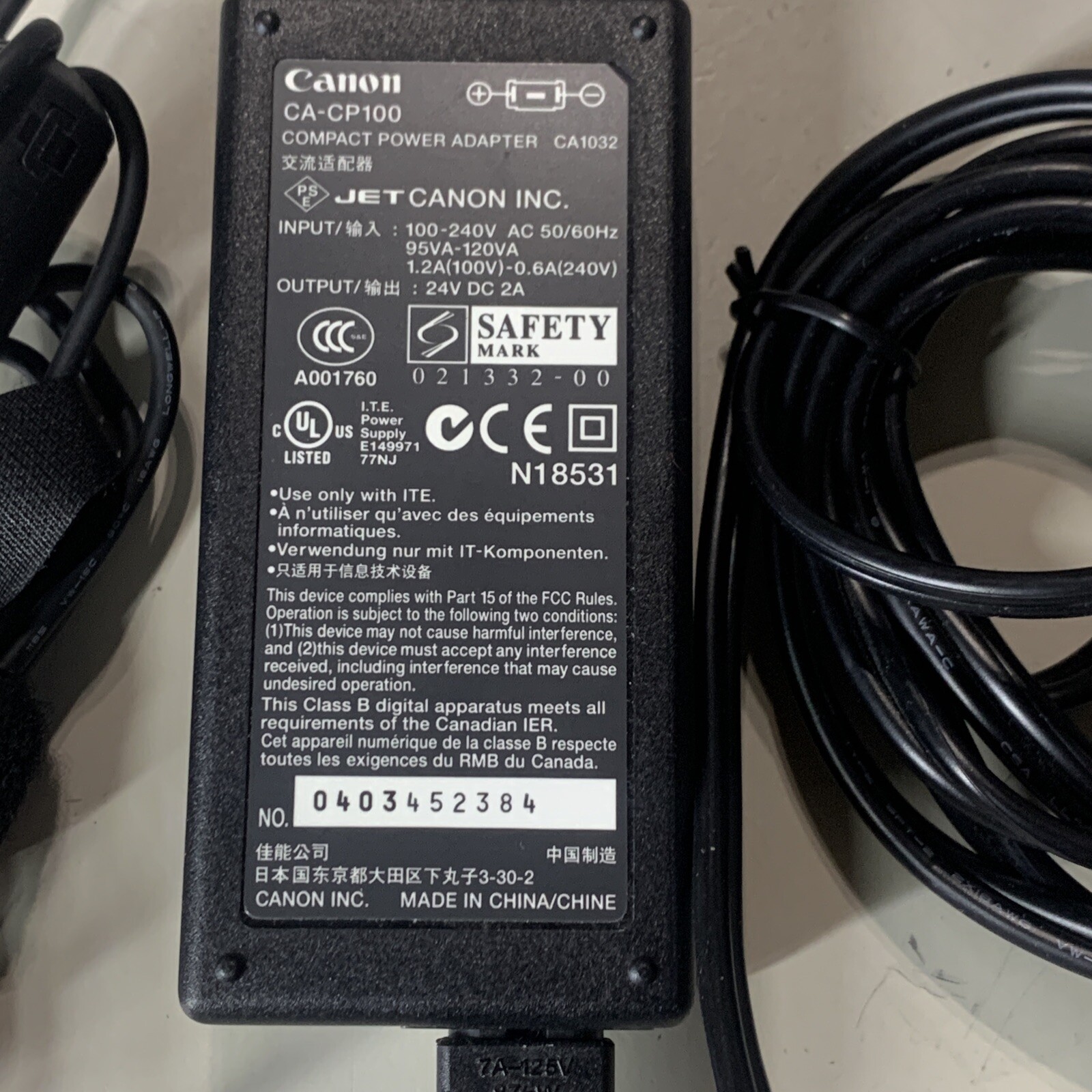 Genuine Canon Ca-cp100 AC Compact Power Adapter 24vdc - 2a for Photo ...