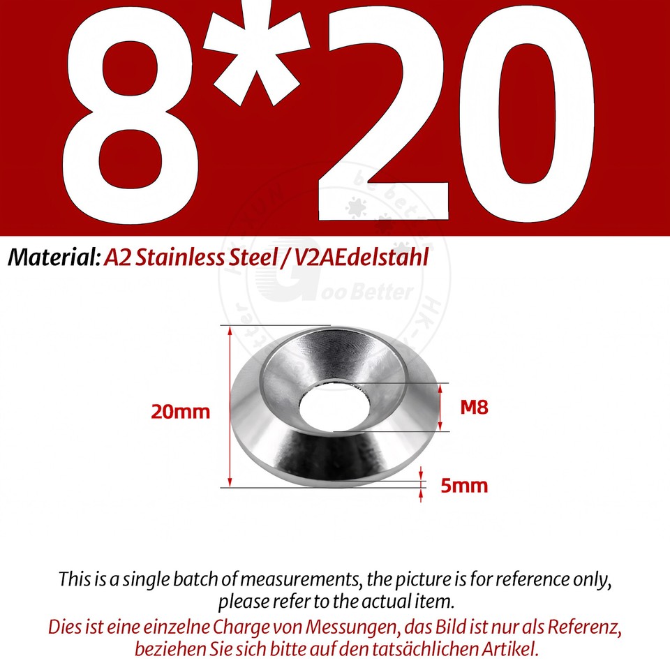 Countersunk Solid Cup Finishing Washer Marine Grade A2 Stainless Steel ...