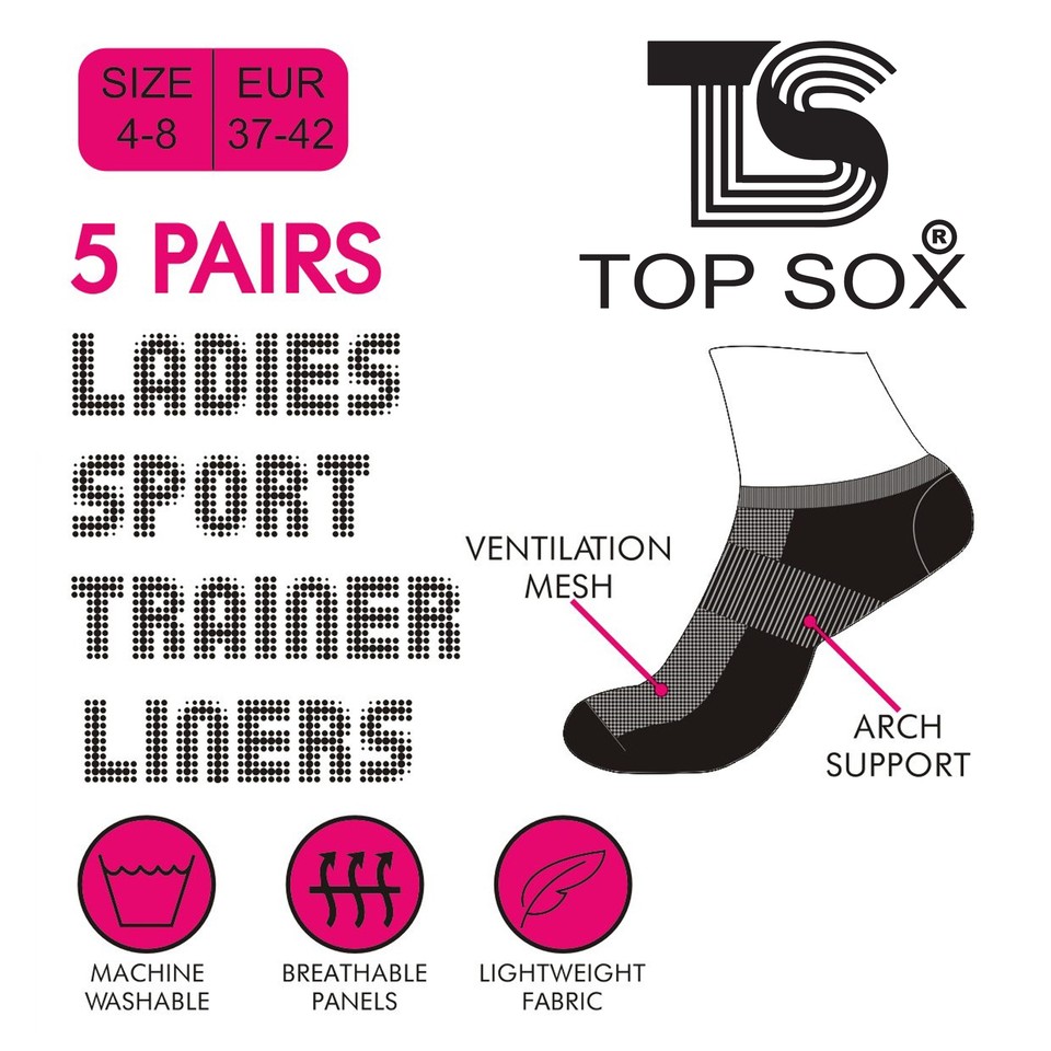 Ladies 5 Pairs Trainer Liner Socks Plain Ankle Gym Everyday Cotton Rich ...