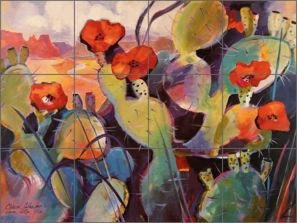 Cactus Tile Backsplash Ceramic Mural Cullar Southwest Landscape Art ...