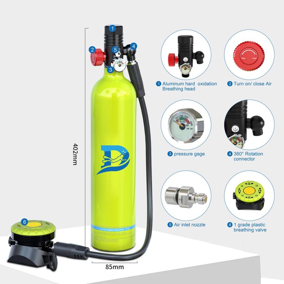 Mini 1L Scuba Oxygen Cylinder Diving Air Tank Kit Underwater Glasses ...