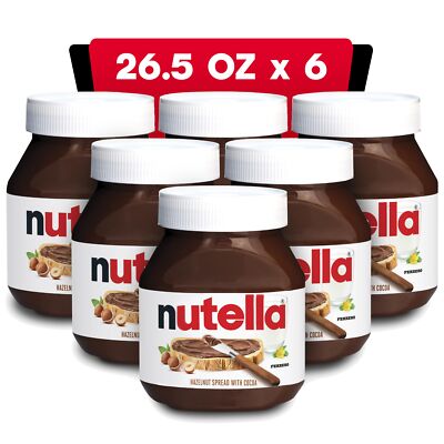 Nutella Hazelnut Spread with Cocoa for Breakfast, 26.5 oz Jar, Bulk 6 ...