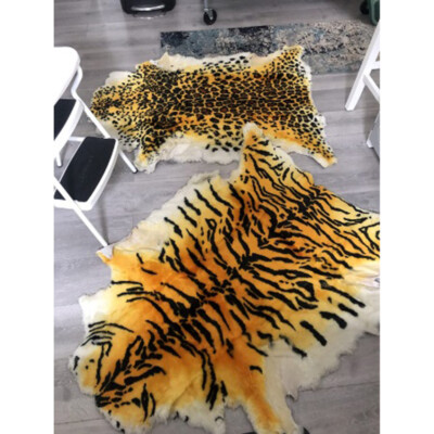 Tiger Leopard Print Genuine Sheepskin Rugs Luxury Leather Soft Carpet ...