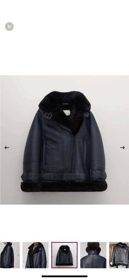 The Arrivals Moya V Leather Shearling Jacket M Navy | eBay