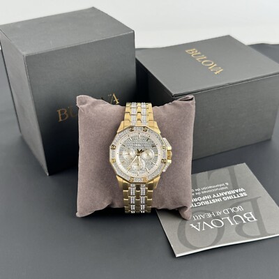 Bulova Men's 98C126 Crystal Octava Quartz Watch,Pave Crystal Silver ...