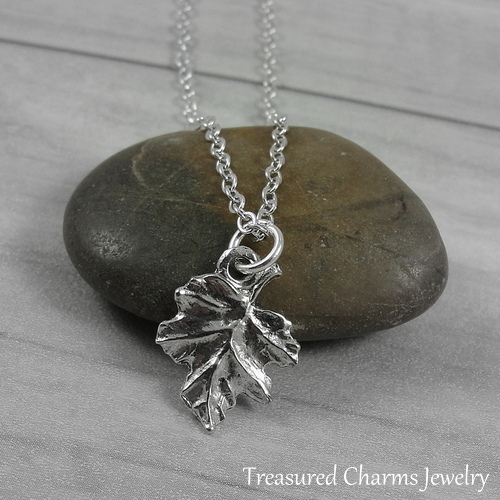 Silver Oak Leaf Charm Necklace - Autumn Fall Oak Tree Pendant Jewelry ...