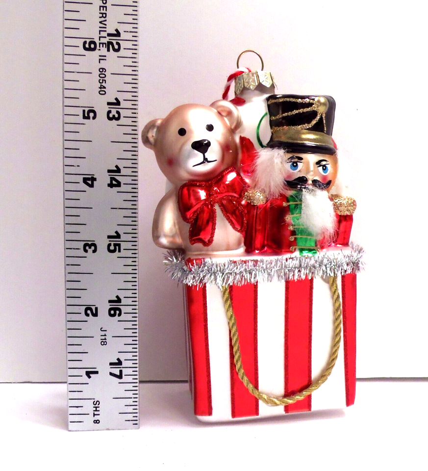 Nutcracker Teddy Bear Blown Glass Christmas Ornament | eBay