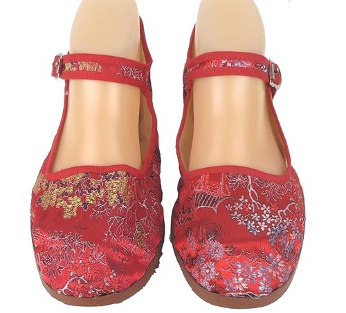 Women's Chinese Classic Mary Jane Floral Red Brocade Shoes Sizes 35 ...