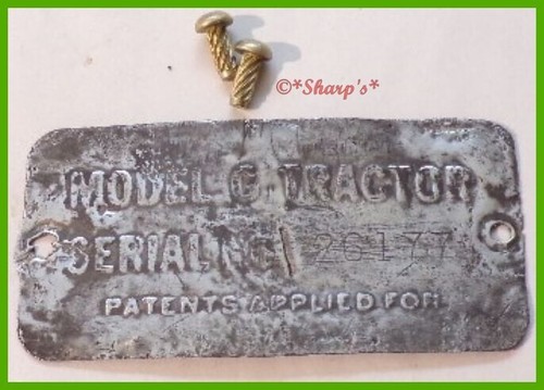 John Deere G Serial Number Tag * 1947 * 26177 * 177th off the Line * 2 ...