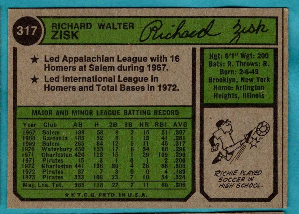 1974 Topps Richie Zisk Pittsburgh Pirates #317 | eBay