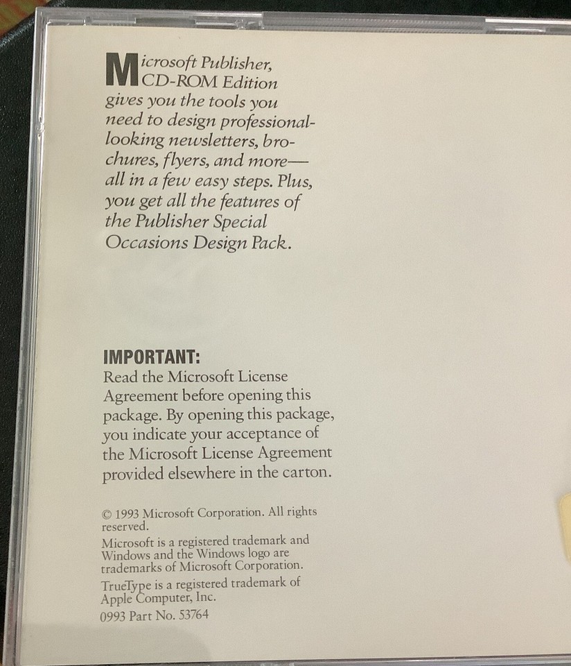 Microsoft Publisher Windows Compatible 2.0 Software PC Disc 1993 ...