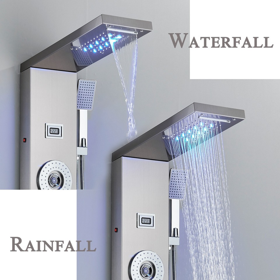 Stainless steel Rain Waterfall Shower Panel Tower system Massage Shower ...