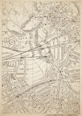 Hampstead, Kilburn Vale, West end Station, Map London 1888 #D 5 | eBay