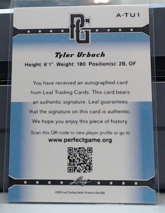 2013 LEAF PERFECT GAME TYLER URBACH ROOKIE AUTO #A-TU1 MSK | eBay