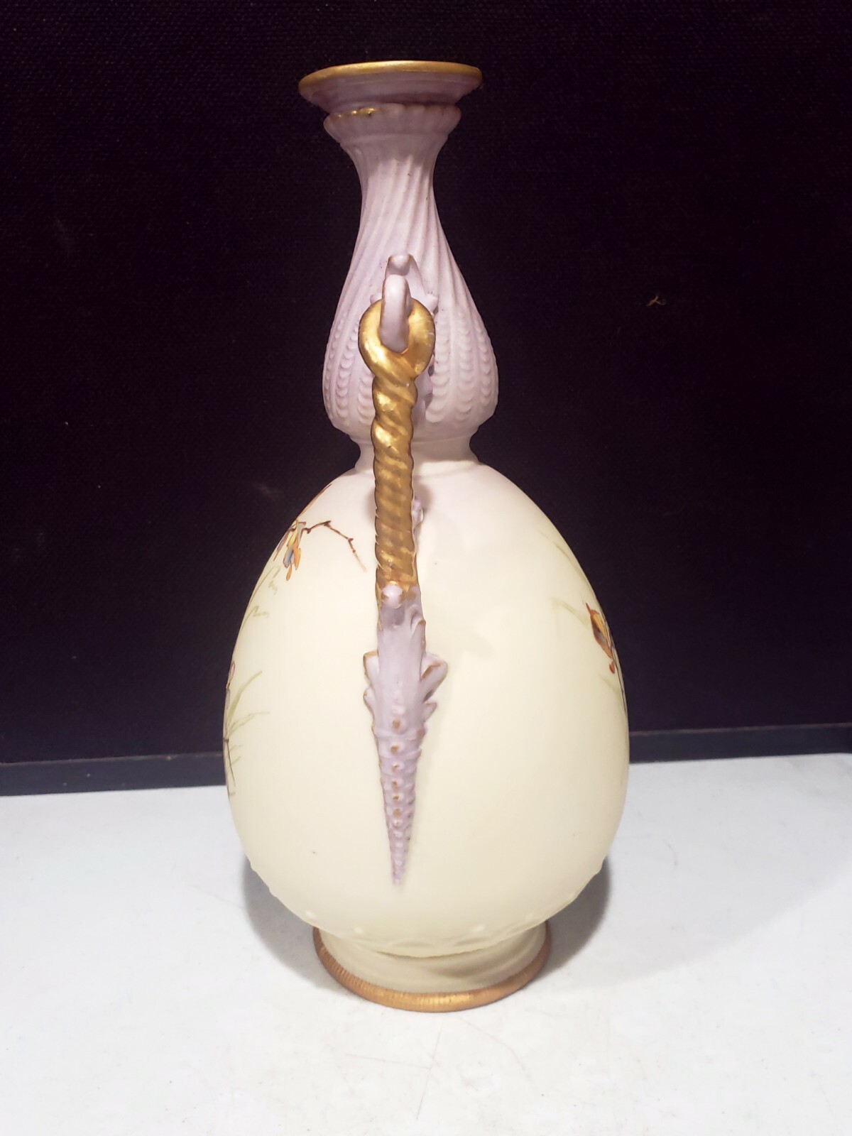 EARLY ANTIQUE LARGE ROYAL WORCESTER VASE HAND PAINTED BRAIDED HANDLES ...