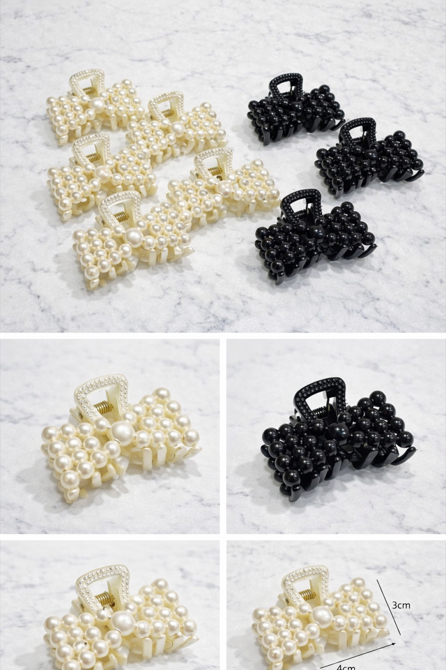 Mini Hair Claws - 12x Pearl Bow Hair Clips - Cream & Black - Elegant ...