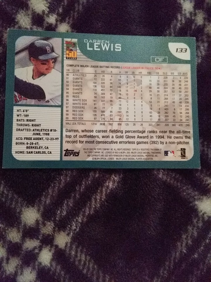 Topps 2001 Gold Boston Red Sox Baseball #133 Darren Lewis Complete Your ...