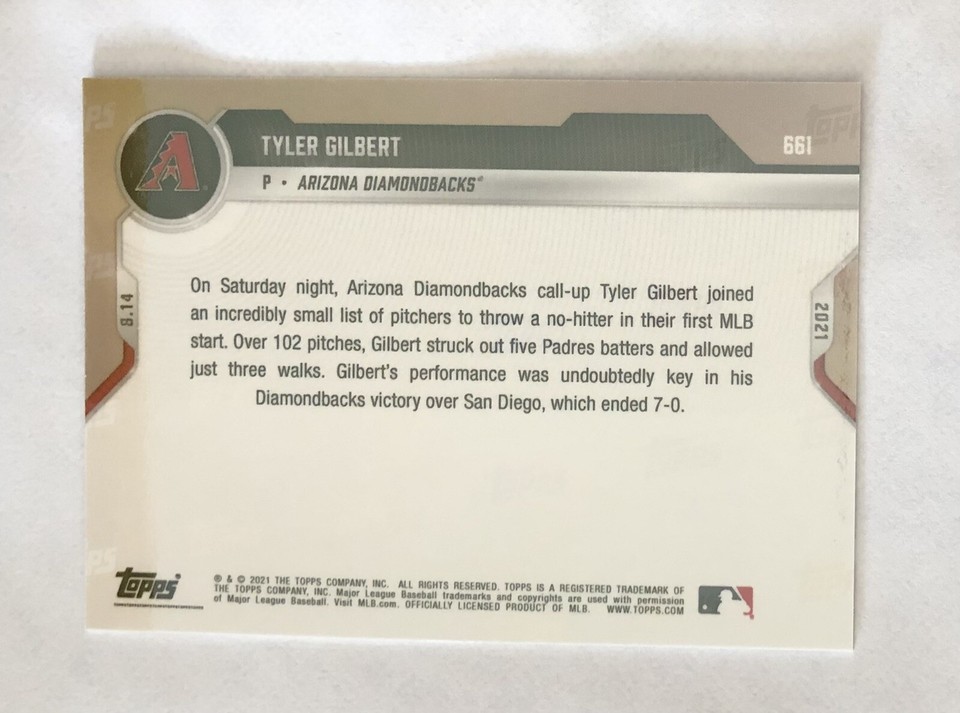 Tyler Gilbert 2021 MLB Topps Now Rookie Call-Up Card 661 Arizona ...