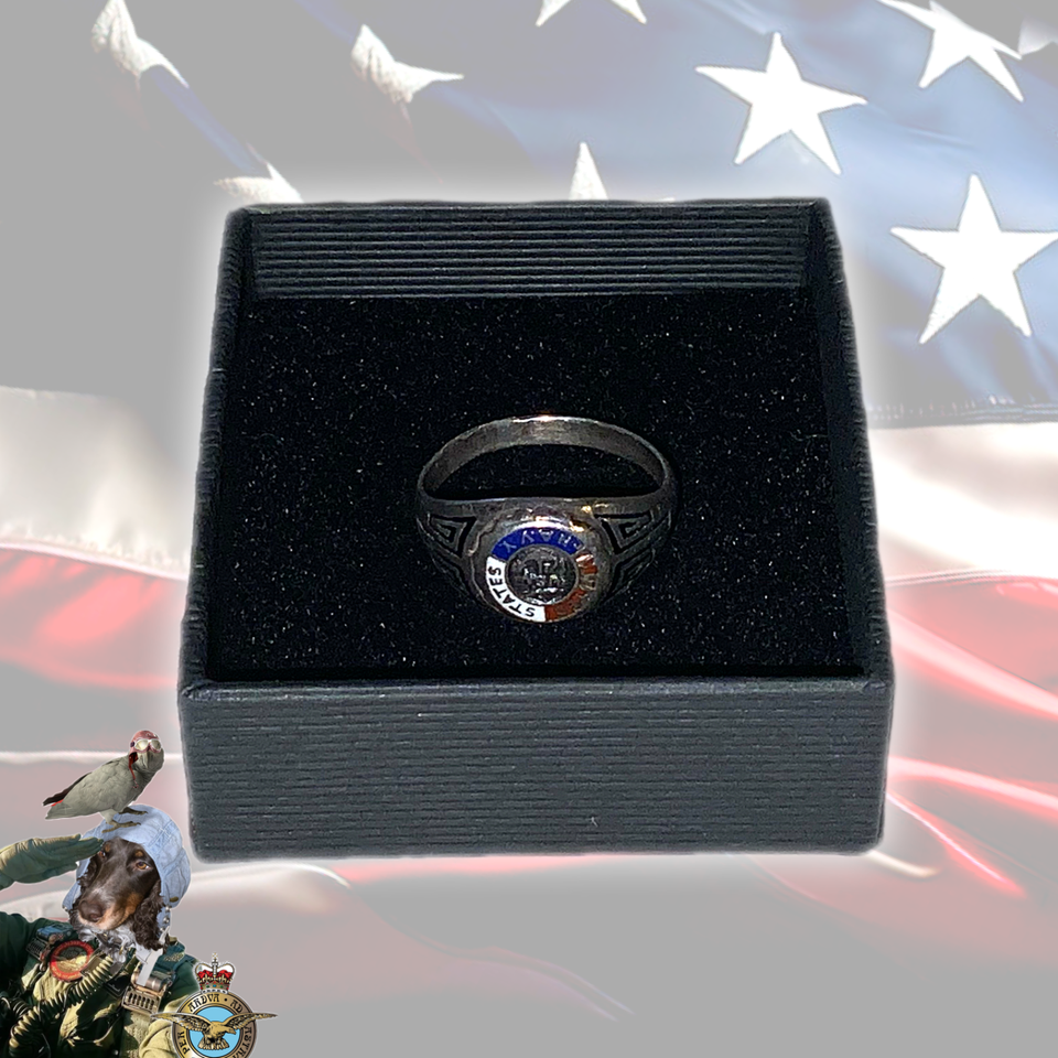 ANTIQUE USN UNITED STATES NAVY WWII STERLING SILVER ENAMEL RING UNIQUE ...