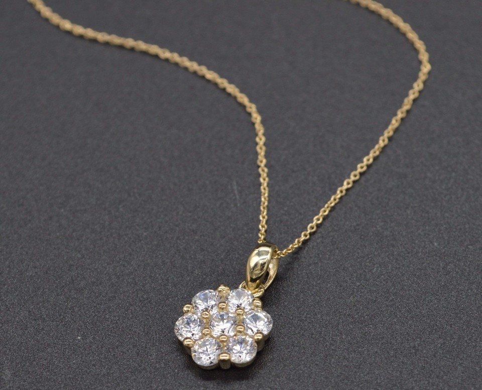 1.50 CT Round Moissanite Flower Pendant Necklace 14K Yellow Gold Plated ...