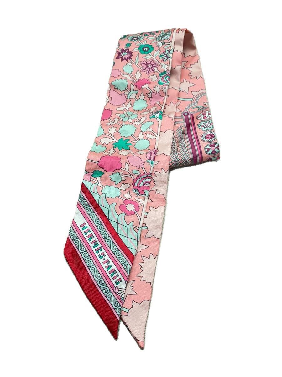Hermes Twilly Logo Silk Scarf Pink Pattern Womens - Gem