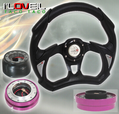 89-05 Eclipse Full Black Steering Wheel + Adapter Hub + Quick Release ...
