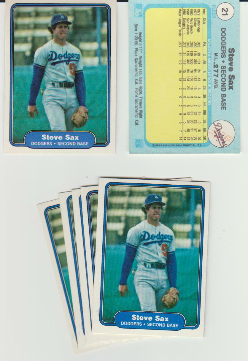 Steve Sax RC rookie card, 1982 Fleer #21, Los Angeles Dodgers Rookie of ...