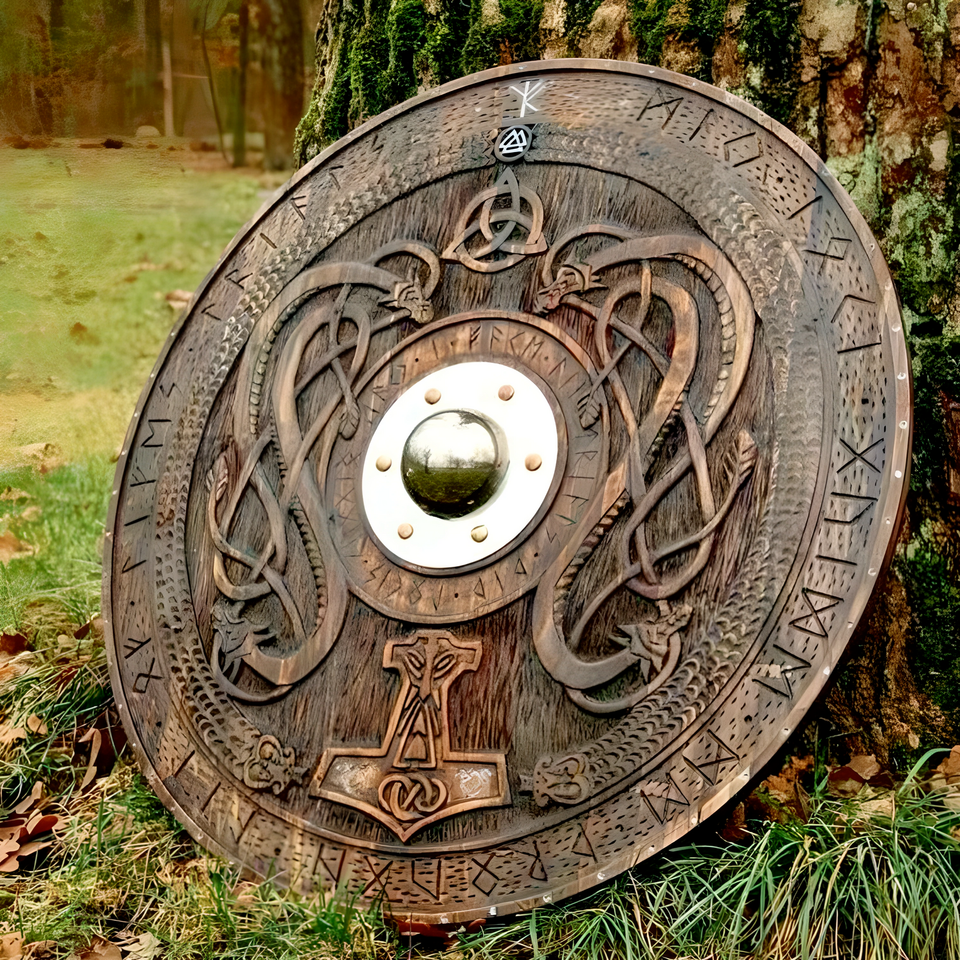 24"Heavy Handmade Replica Medieval Viking Steel Round Wooden Shield ...