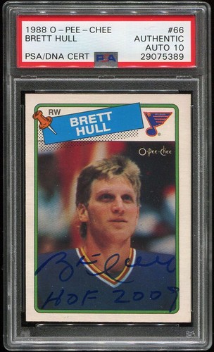 Brett Hull Autograph 1988 O-Pee-Chee Rookie Card #66 OPC RC PSA Auto 10 ...