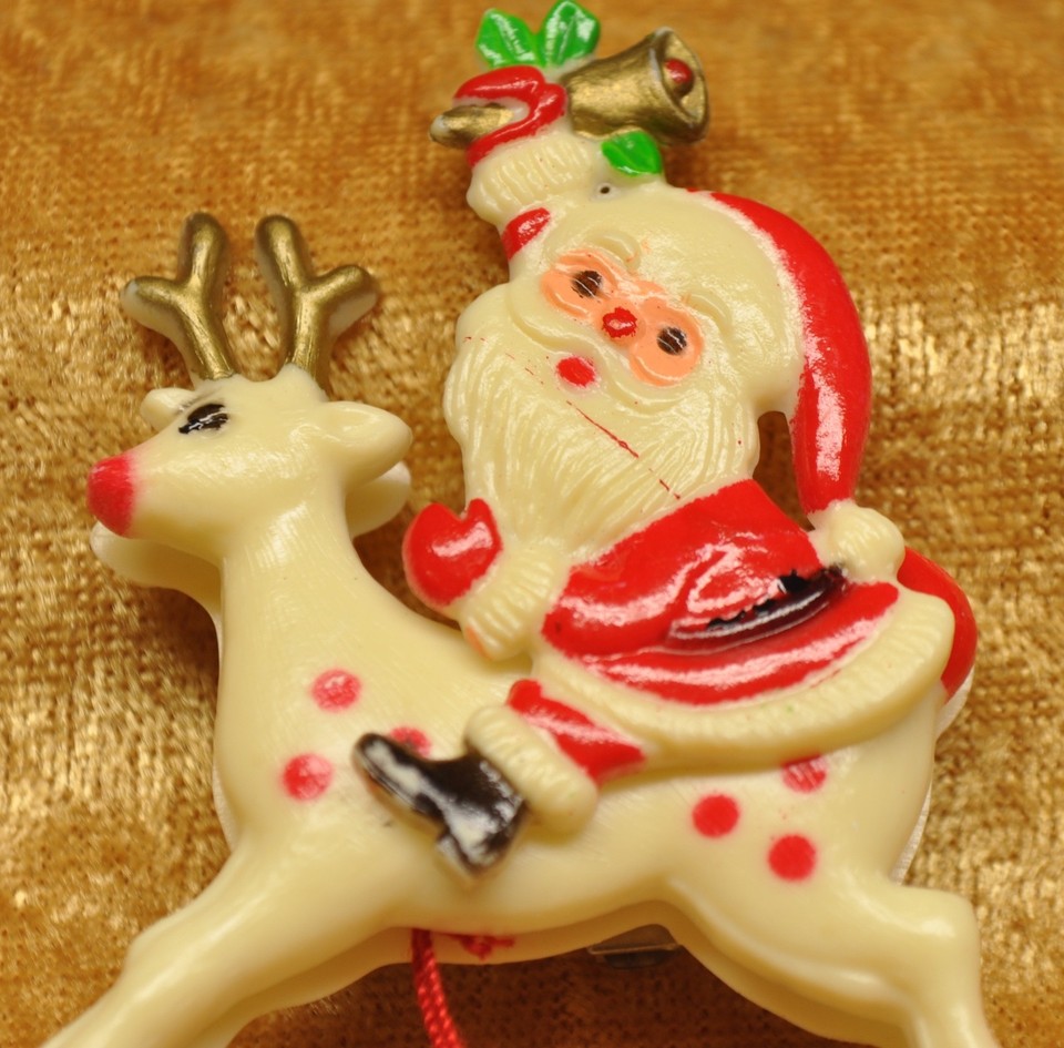 Vintage Santa Riding a Reindeer Pin~ Pull Cord | eBay
