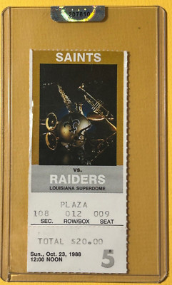 1988 NFL SAINTS VS LOS ANGELES RAIDERS TIM BROWN HOF ROOKIE YEAR TICKET ...