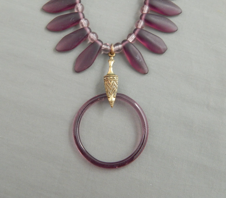 Vintage Art Deco Czech Purple Satin Glass Dagger Bead Collar Pendant ...