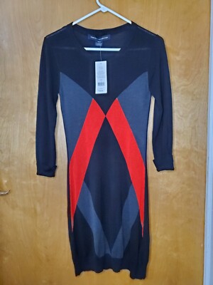 French Connection Sweater Dress NWT Bodycon Black Red Gray Colorblock ...