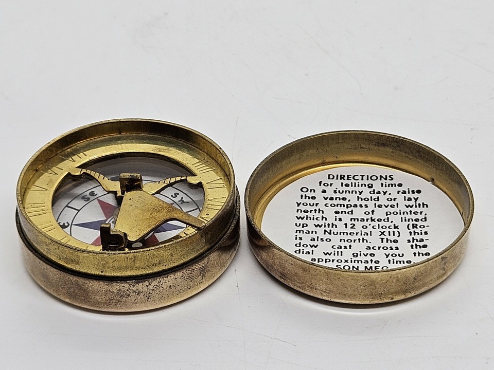 Vintage Son Mfg. Co. New York USA Brass Cased Navigational 'SUN' Pocket ...