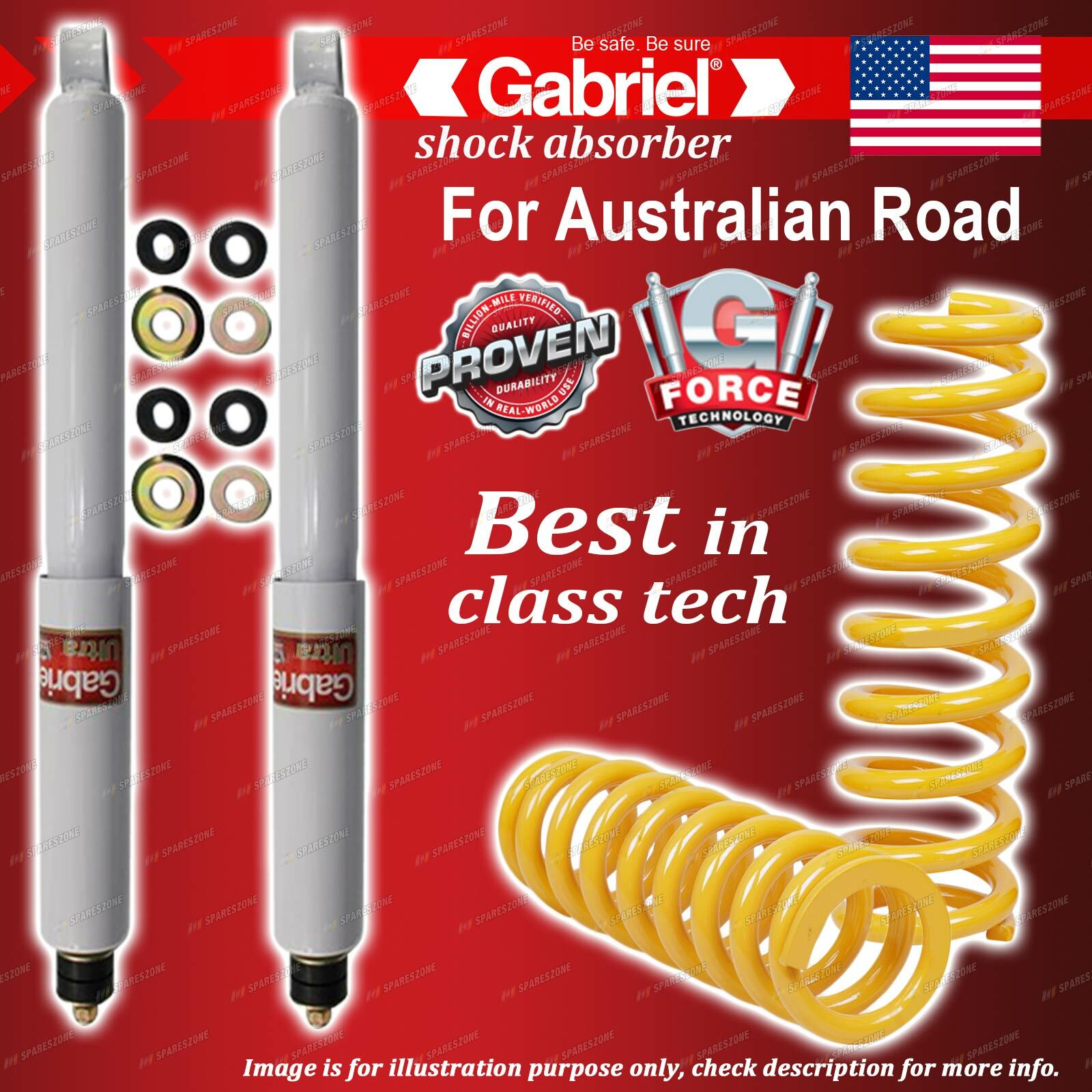 Rear Gabriel Ultra LT Shocks + Raised King Springs for Toyota Prado 120 ...