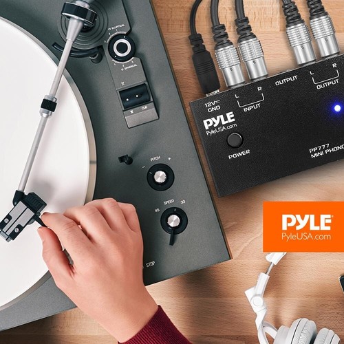 Pyle Phono Turntable Preamp Mini Electronic Audio Stereo Phonograph ...