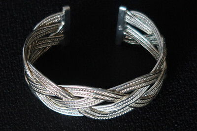 925 SILVER CUFF BRACELET HERRINGBONE GEOMETRIC WAVES WEIGHTS 31.9 GRAMS ...