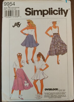 VTG 1995 Simplicity #9954 Circle Skirt Sewing Pattern 3 lengths Sz 10 ...
