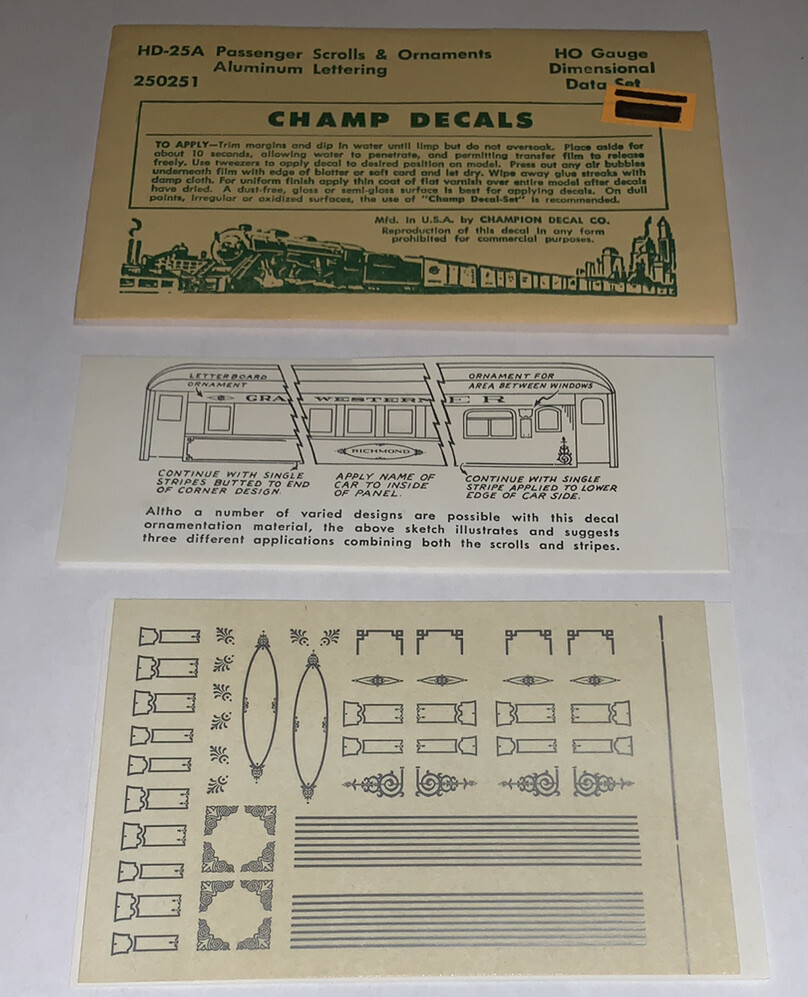 CHAMP HO SCALE DECAL-PASSENGER CAR SCROLLS & ORNANENTS - ALUMINUM #HD ...