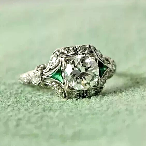 Art Deco Vintage Wedding Ring Simulated Diamond 925 Silver Engagement ...