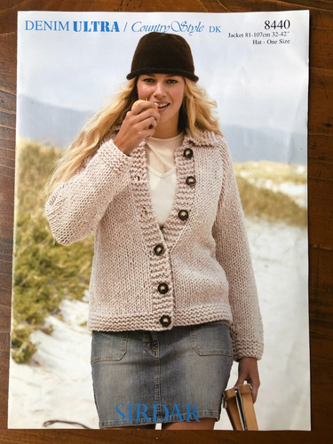 Sirdar 8440 knitting pattern ladies super chunky jacket with collar ...