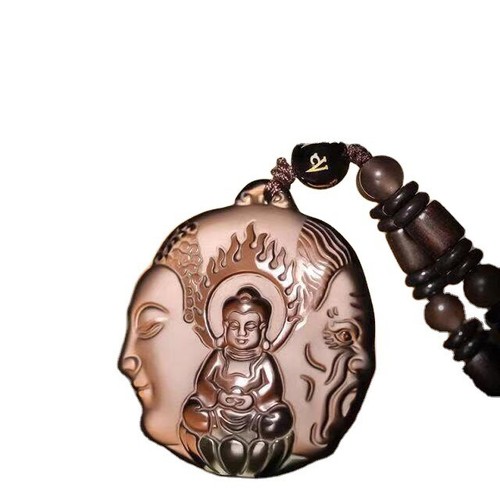 Natural Ice Obsidian Pendant Chinese Amulet Buddha Ghost Lucky Charm ...