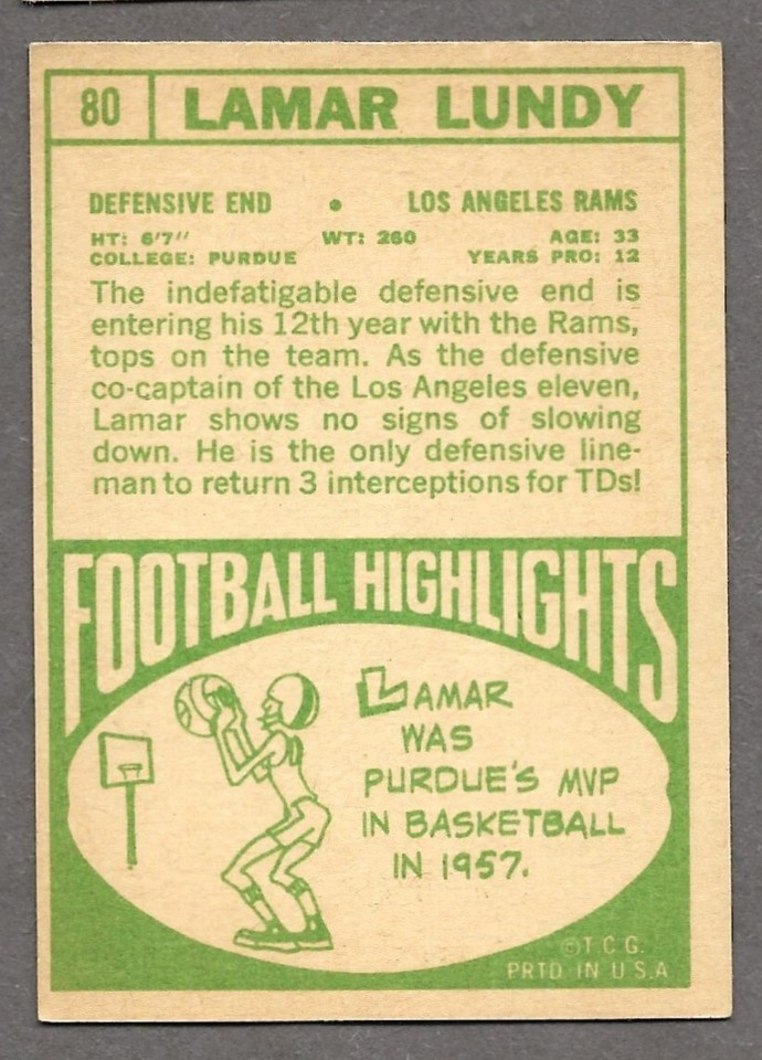 1968 Topps Football #80 Lamar Lundy Rams Purdue EX-EXMT | eBay