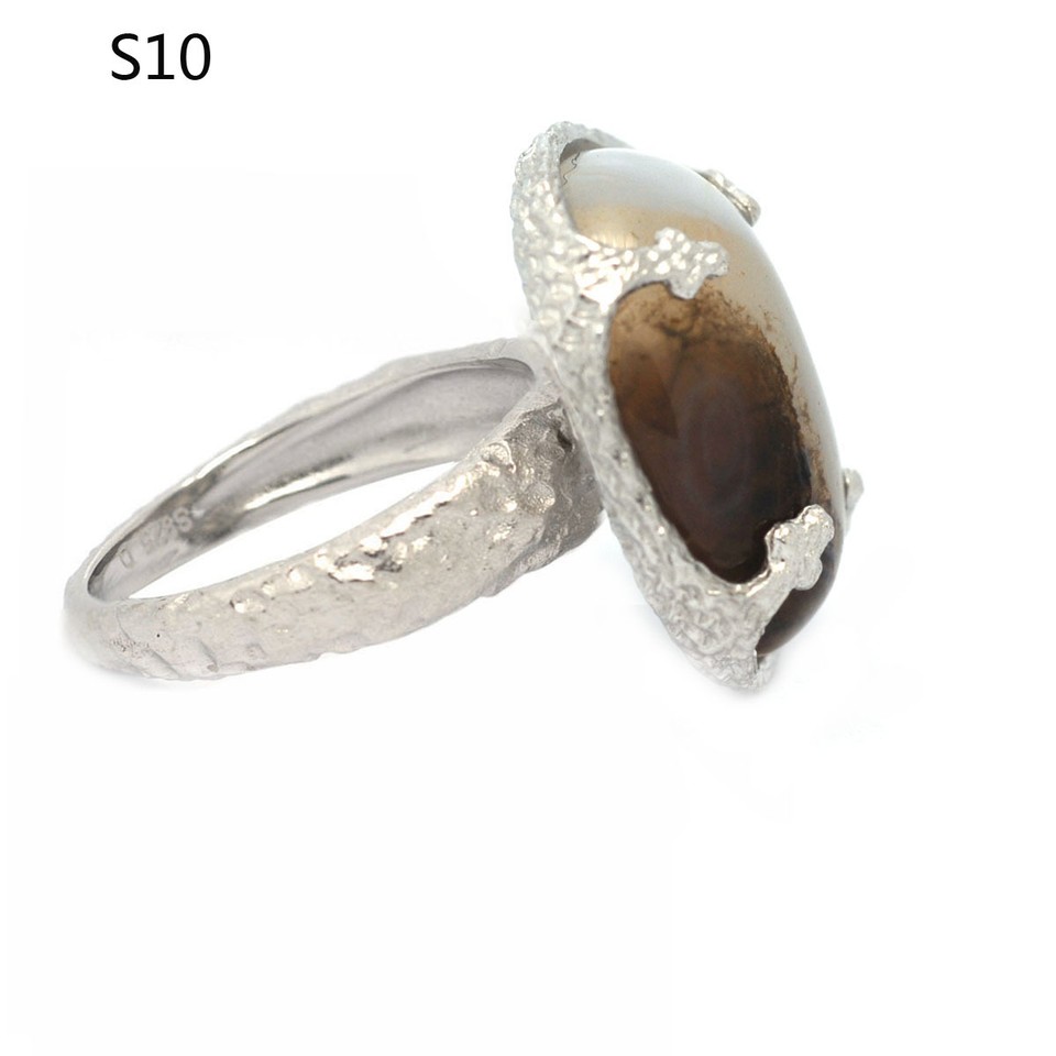 De Buman Natural Agate 925 Silver Ring Size 7 | eBay